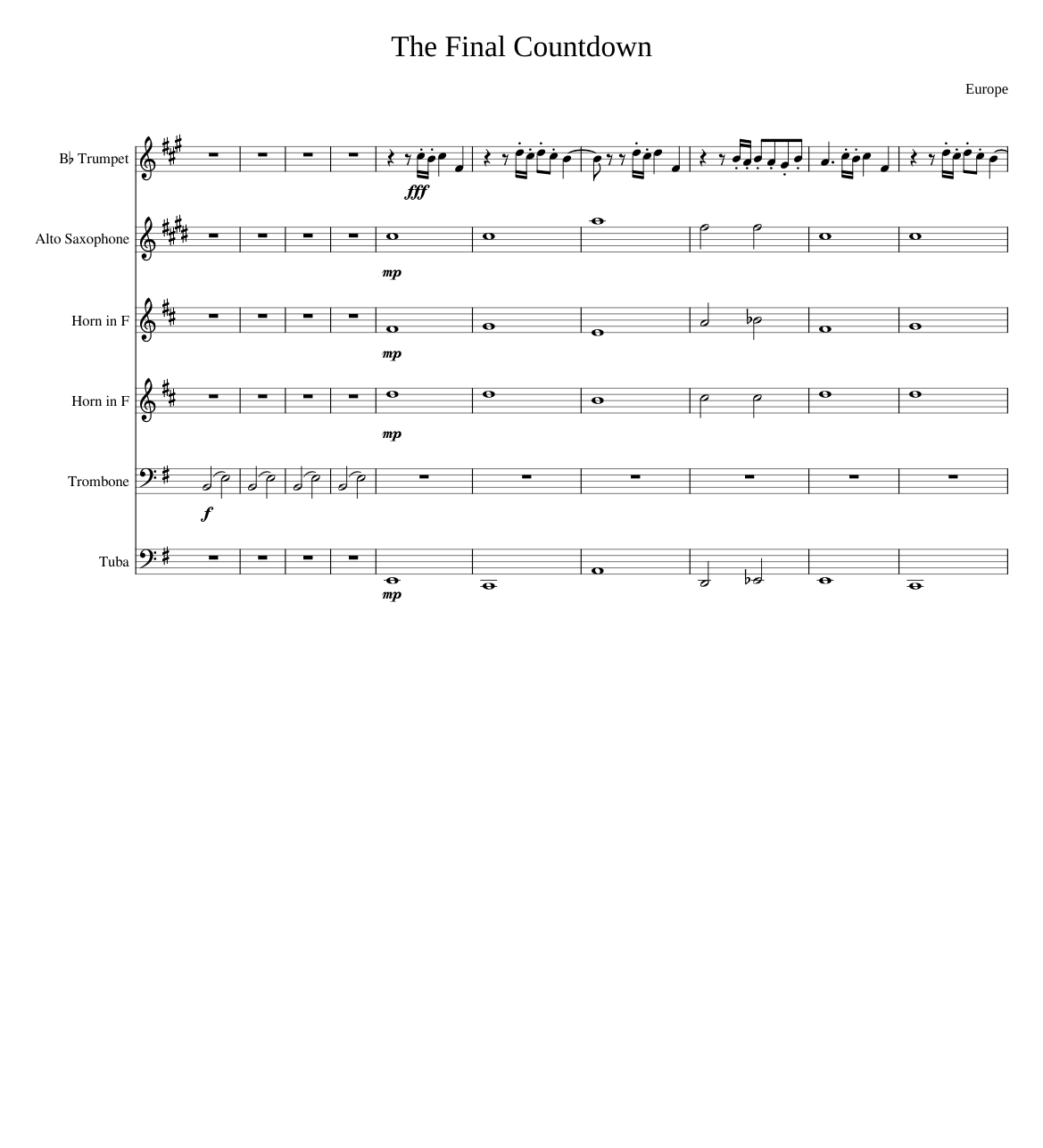 The Final Countdown for Small Ensemble Sheet music for Trombone, Tuba ...