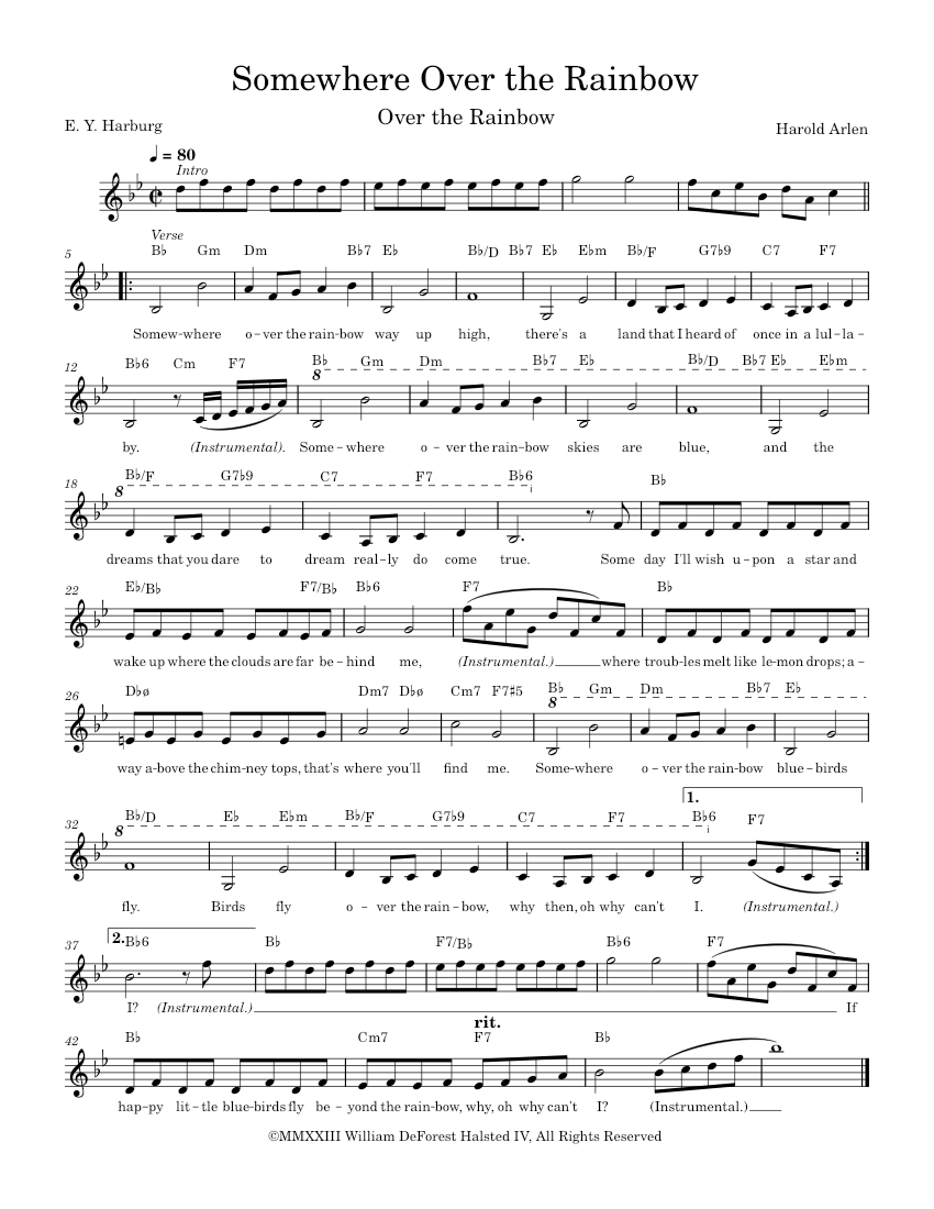Somewhere Over the Rainbow — Harold Arlen and E. Y. Harburg Sheet Music ...