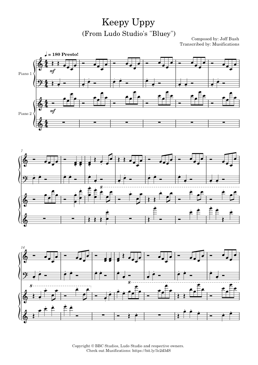 Keepy Uppy (from Ludo Studio's "Bluey") Sheet Music for Piano (Piano ...