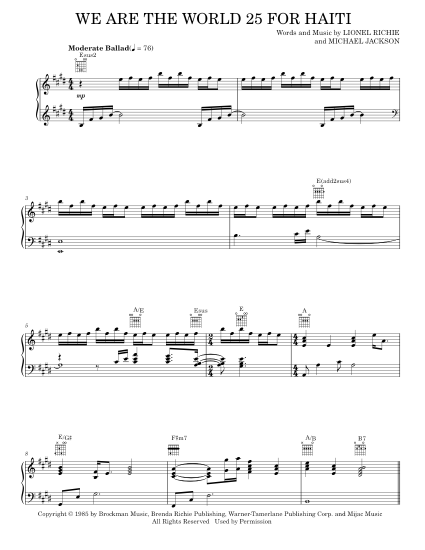 We Are The World 25 For Haiti Sheet music for Piano, Vocals by Artists ...