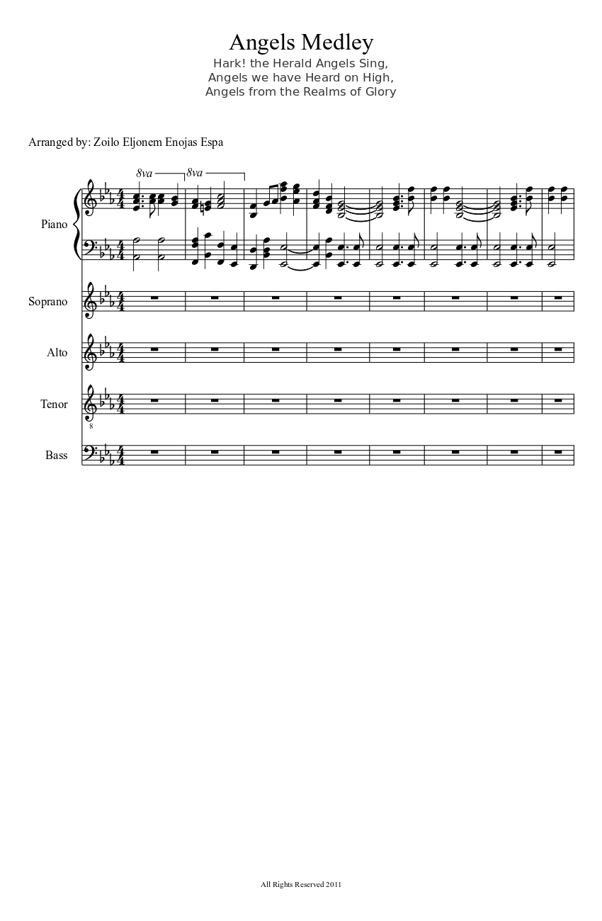 Angels Medley Sheet music for Piano, Bass guitar (Mixed Duet ...