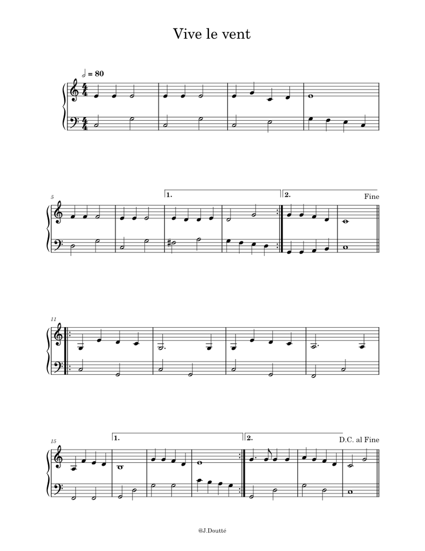 Vive le vent – Misc Traditional Sheet music for Piano (Solo) Easy ...