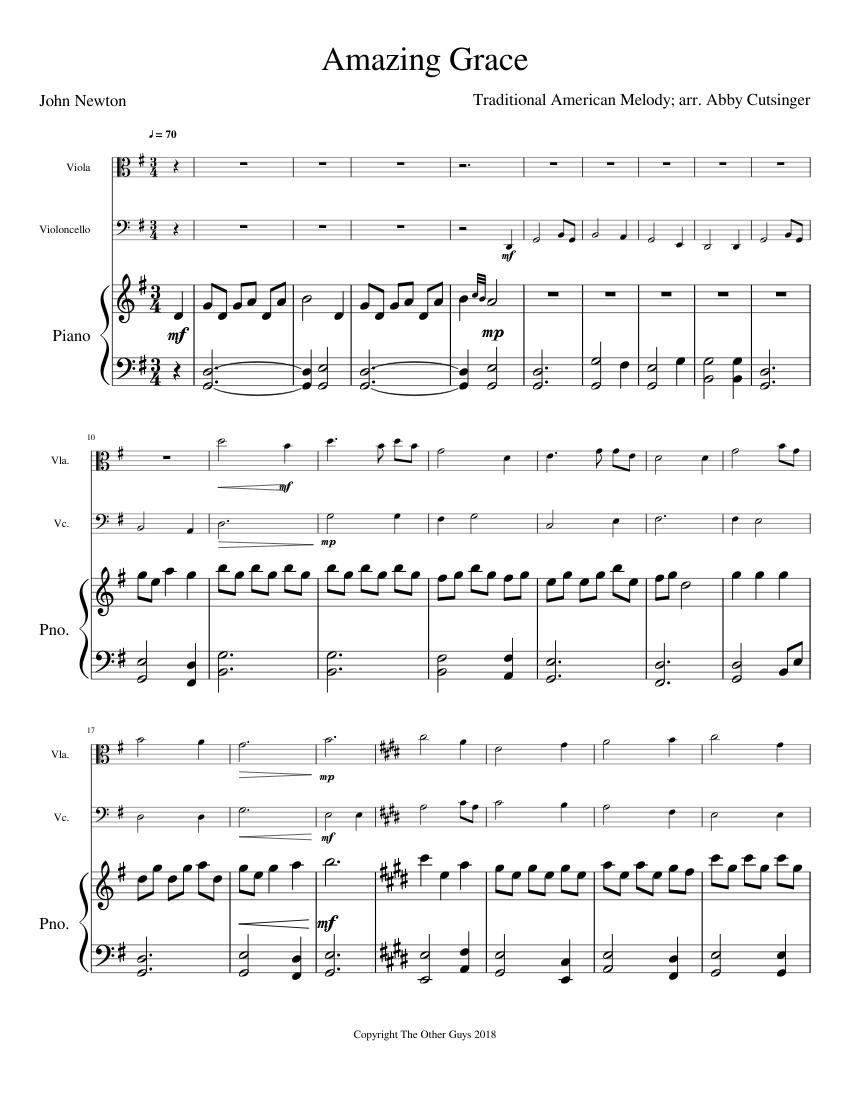 Amazing Grace Sheet music for Piano, Viola, Cello (Mixed Trio ...