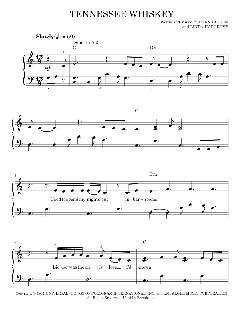 tennessee whiskey Sheet music for Piano by Chris Stapleton Official ...