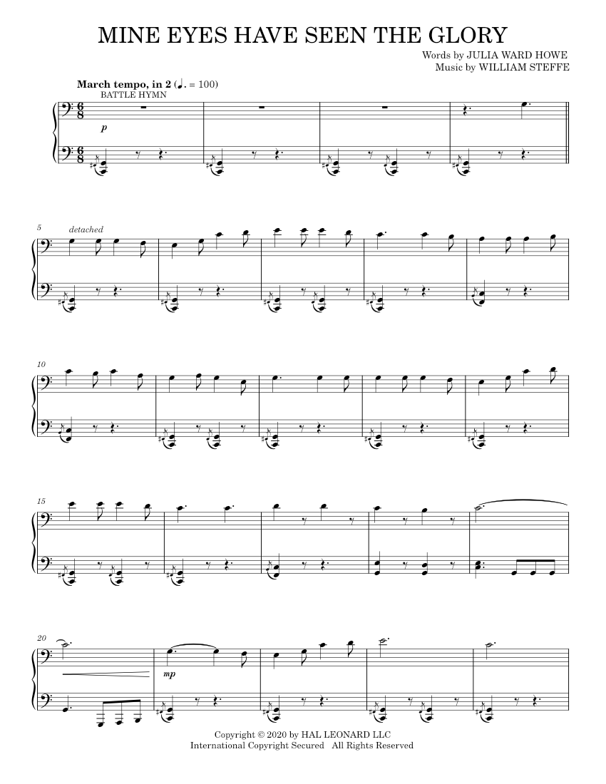 Play Official version of Mine eyes have seen the glory Sheet Music by ...