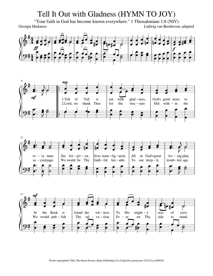 Tell It Out with Gladness (HYMN TO JOY) Sheet music for Piano (Solo ...