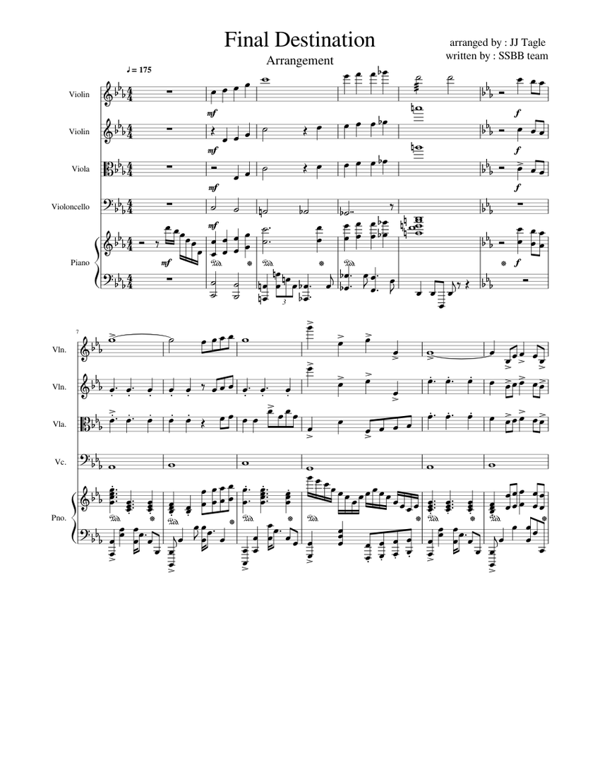 Final Destination Sheet music for Piano, Violin, Viola, Cello (Piano ...