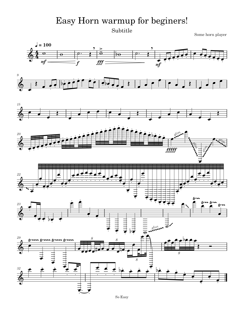 Easy Horn warmup for beginners! Sheet Music for French horn (Solo ...