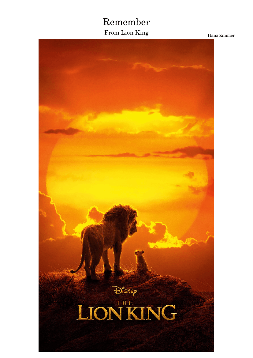 Remember from The Lion King – Hans Zimmer Sheet Music for Piano ...