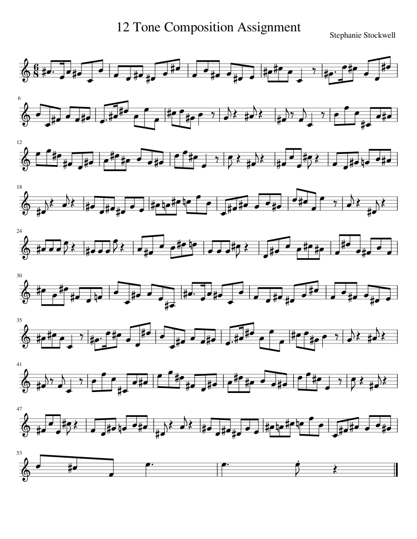 12 Tone Composition Assignment Sheet music for Piano (Solo) Easy ...
