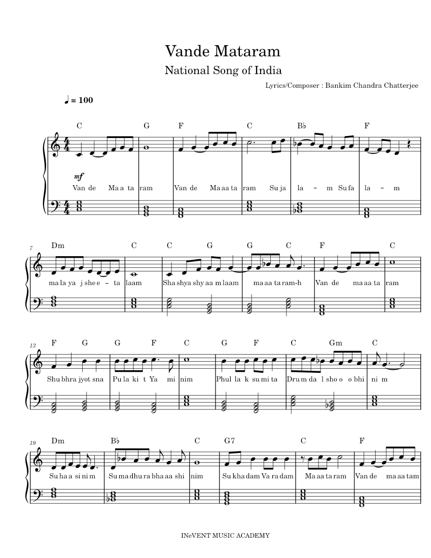 Vande Mataram – Rabindranath Tagore Vande Mataram National Song of ...