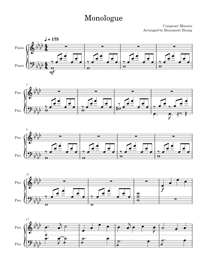 Monologue - Minami Sheet music for Piano (Solo) | Musescore.com