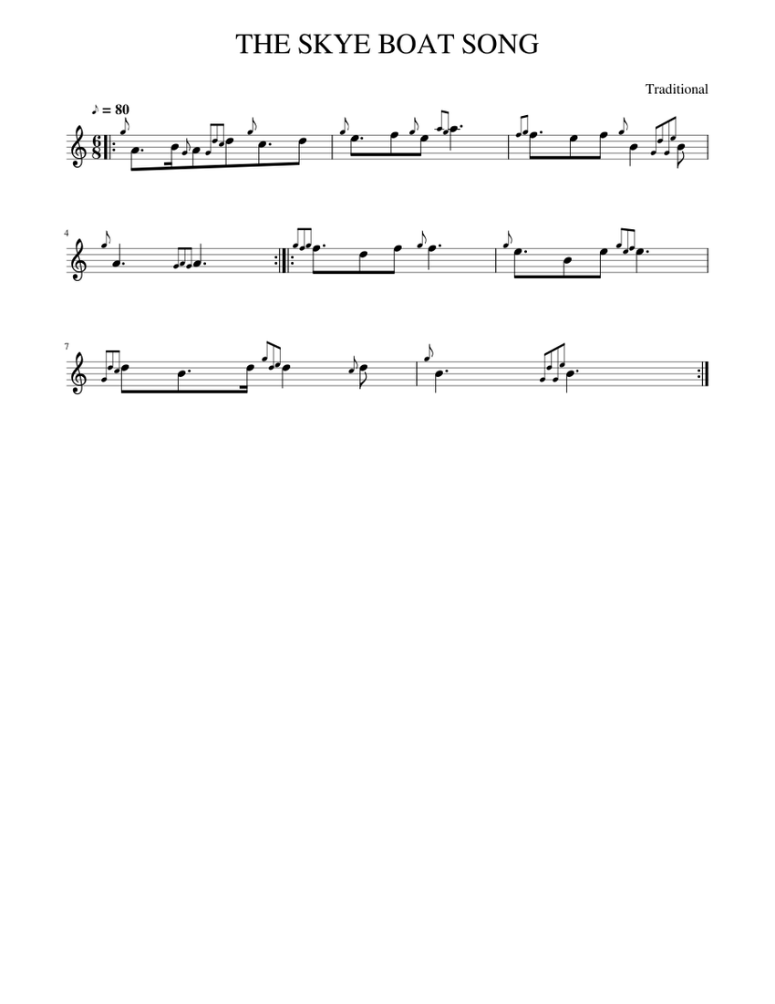 Traditional music - THE SKYE BOAT SONG Sheet music for Piano (Solo ...