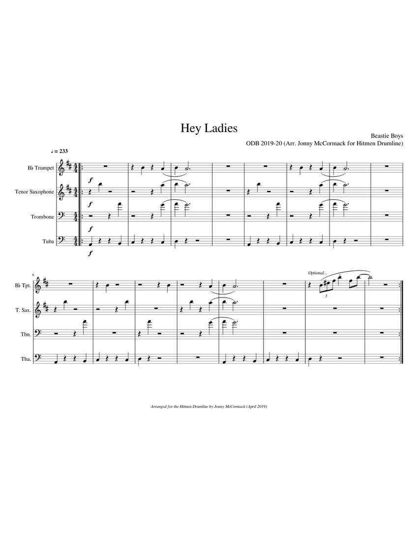 Hey Ladies Sheet music for Trombone, Tuba, Saxophone tenor, Trumpet in ...