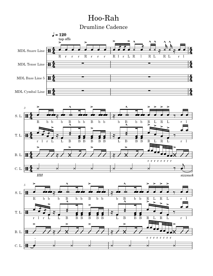 Hoo-Rah Sheet music for Snare drum, Crash, Tenor drum, Bass drum ...