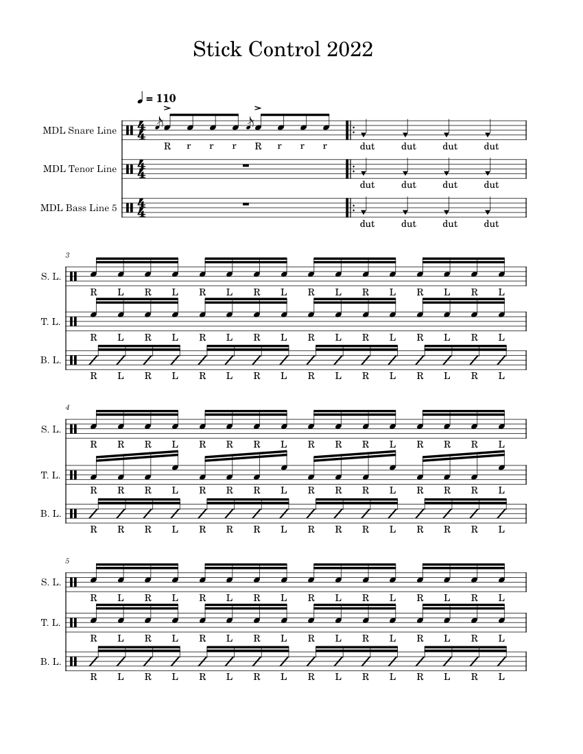Stick Control Drumline Exersise 2022 Sheet music for Snare drum, Tenor ...