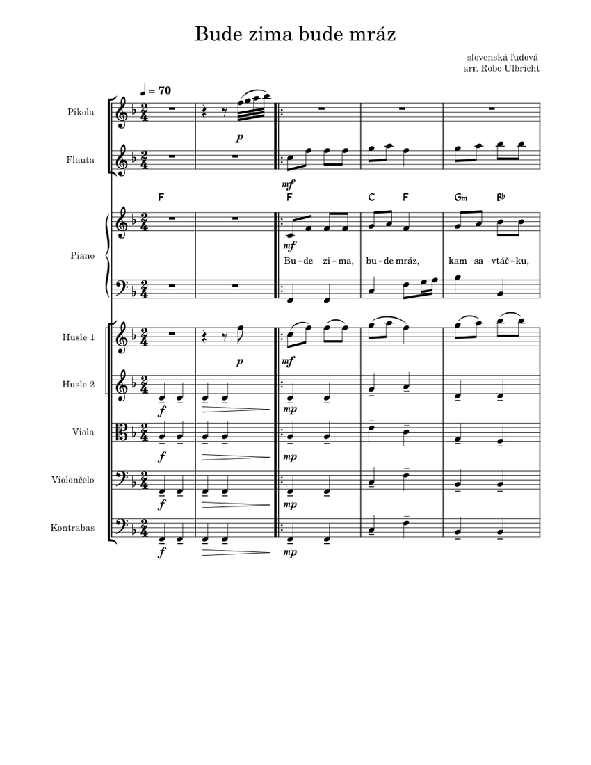 Bude zima bude mráz – Misc Traditional Sheet music for Piano, Flute piccolo, Flute, Contrabass ...