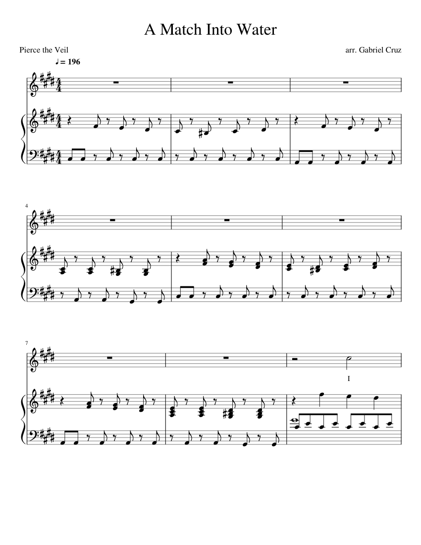 A Match Into Water - Pierce The Veil Sheet Music for Piano, Vocals ...