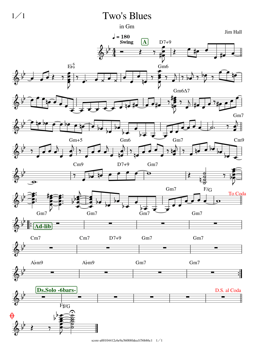 Two's Blues – Jim Hall Two's Blues Sheet music for Piano (Jazz Band ...