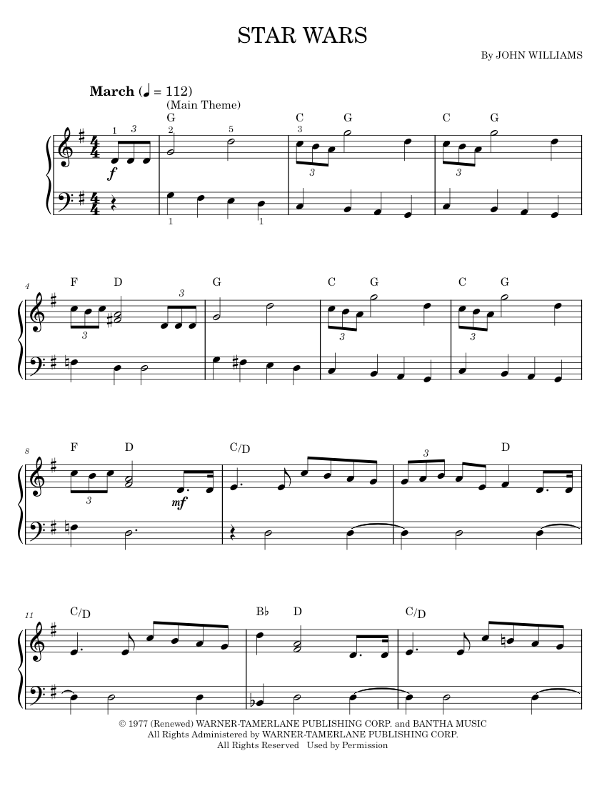 Play Official version of Star wars theme Sheet Music by John Williams for Piano | MuseScore.com