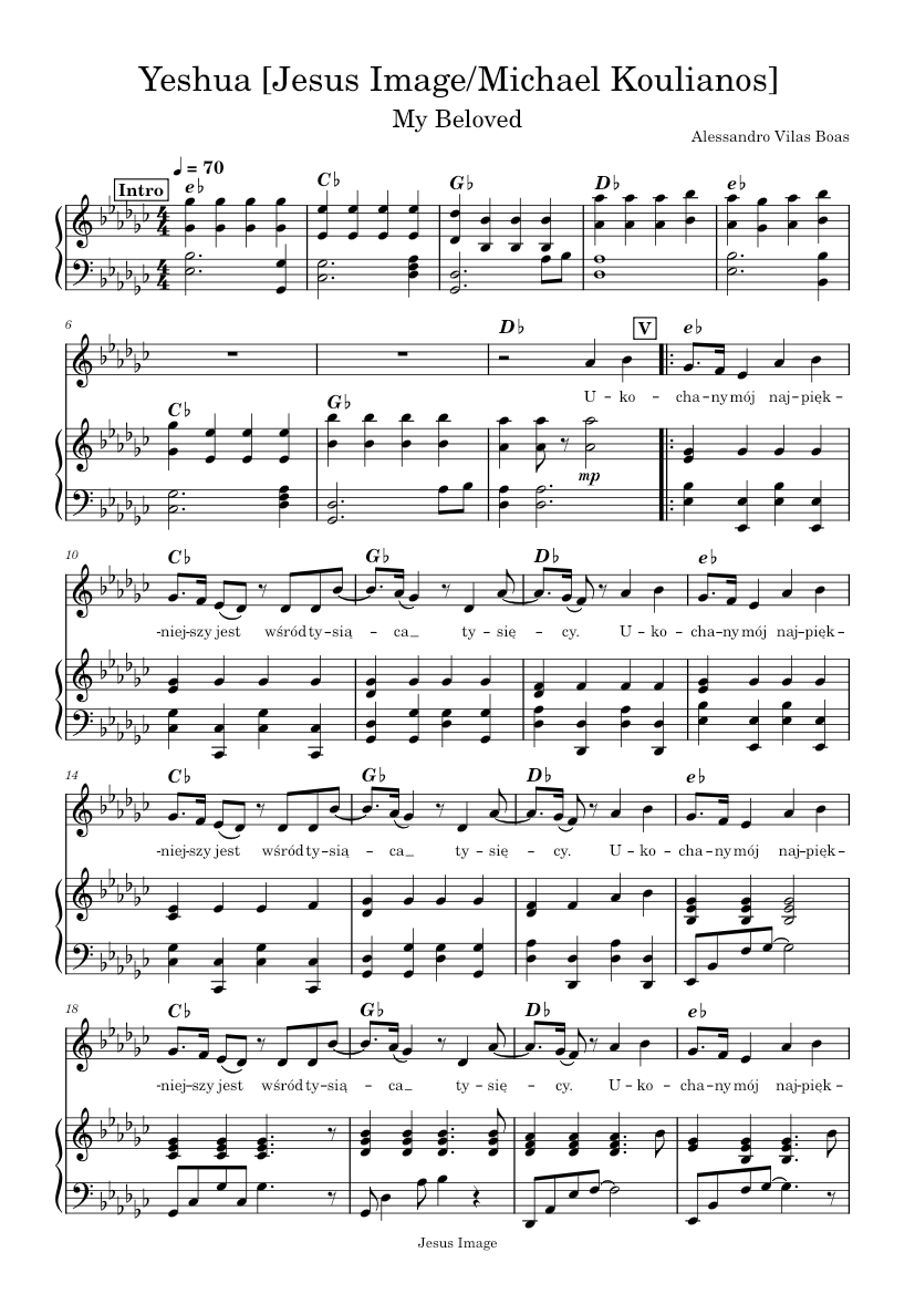 Yeshua [My Beloved] – Jesus Image Sheet Music with Chords for Piano ...