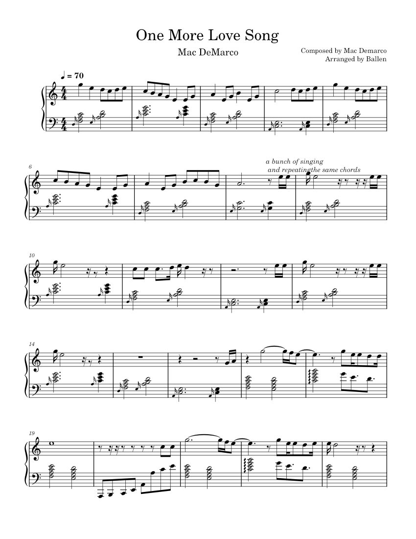 One More Love Song Sheet Music for Piano (Solo) easy | MuseScore.com