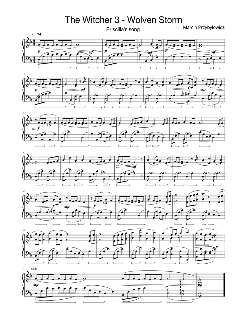 The Witcher 3 - Priscilla's song Sheet music for Piano (Solo ...