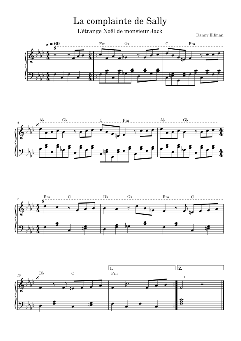 Sally's Song – Danny Elfman Sheet music for Piano (Solo) Easy | Musescore.com
