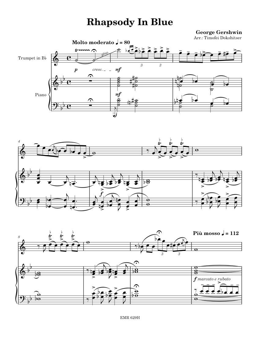 Rhapsody in Blue – George Gershwin (Arranged for Trumpet and Piano by ...
