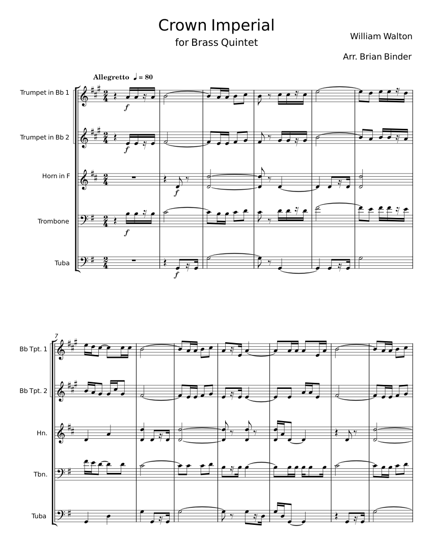 Crown Imperial - William Walton Sheet Music for Trombone, Tuba, French ...
