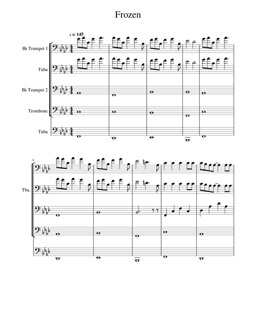 Frozen, Let It Go Sheet music for Trombone, Tuba, Trumpet in b-flat ...