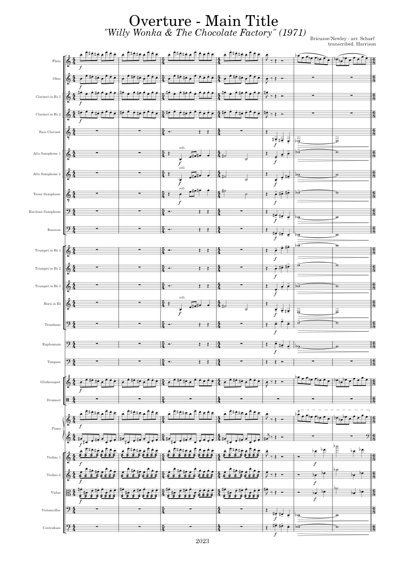 Willy Wonka (1971) Overture - Main Title Sheet music for Piano, Trombone, Tuba, Flute & more ...