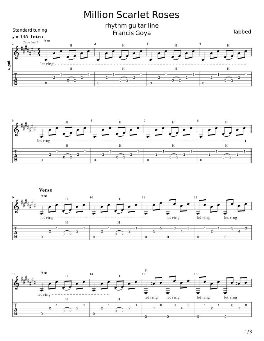 Million Scarlet Roses - Francis Goya Sheet Music and Tab with Chords ...