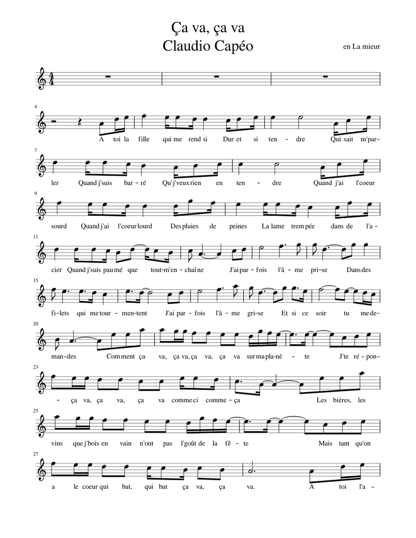 Ça va, ça va Claudio Capéo (la mineur) Sheet music for Piano (Solo ...