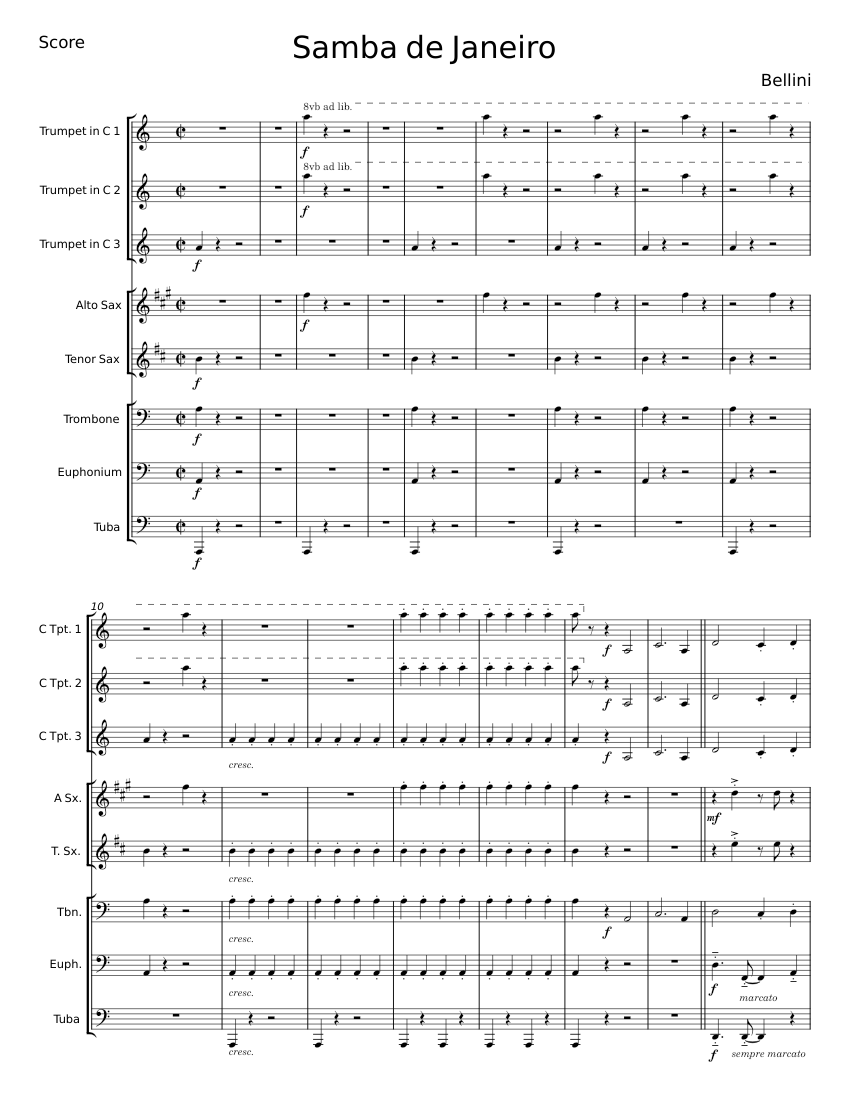 Samba de janeiro - Bellini Sheet music for Trombone, Tuba, Saxophone ...