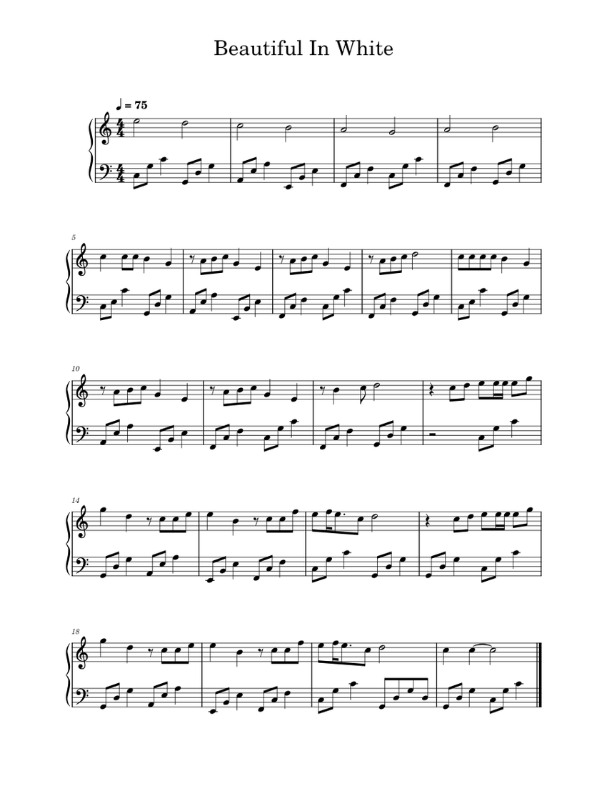 Beautiful In White Sheet music for Piano (Solo) Easy | Musescore.com