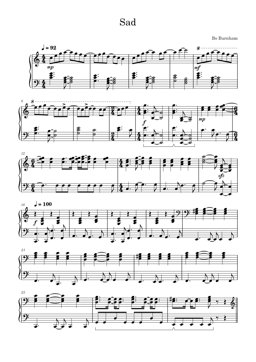 Sad - Bo Burnham Sheet music for Piano (Solo) | Musescore.com