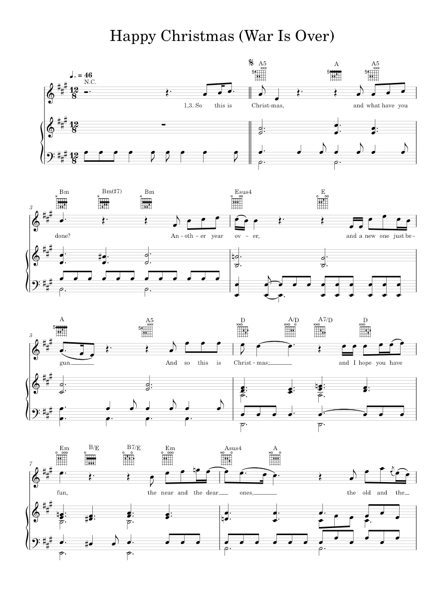 Happy Xmas (War Is Over) Sheet music for Piano, Vocals by John Lennon ...