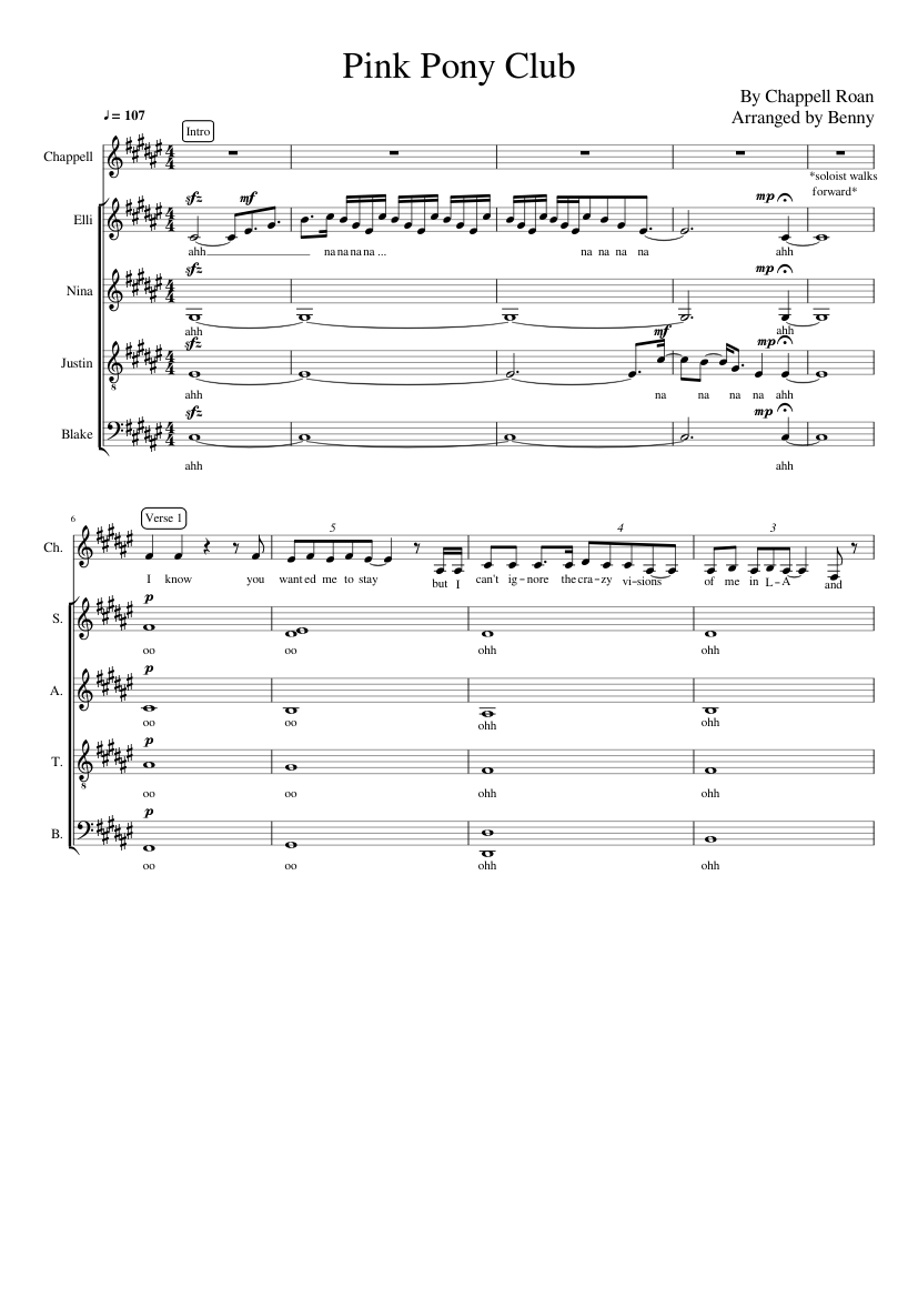 Pink Pony Club - Chappell Roan Sheet Music for Soprano, Alto, Tenor ...