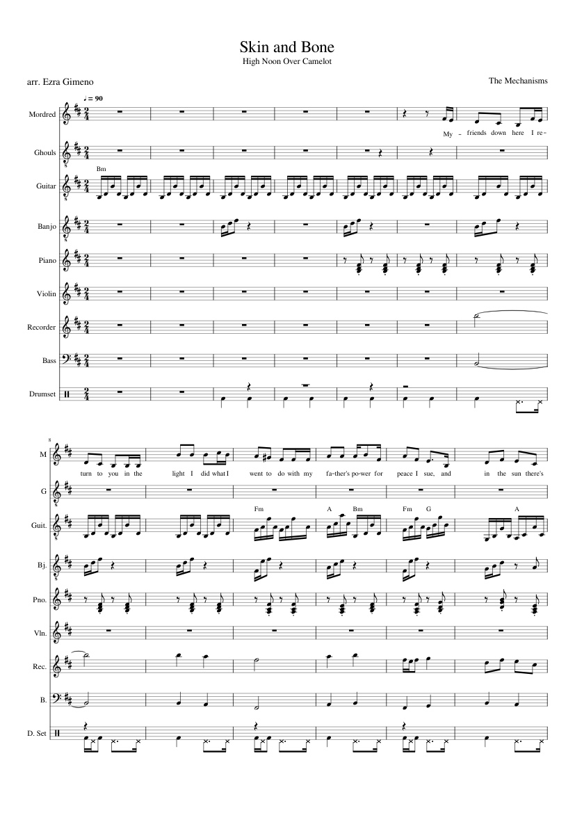 Skin and Bone (The Mechanisms) Sheet music for Piano, Vocals, Violin ...