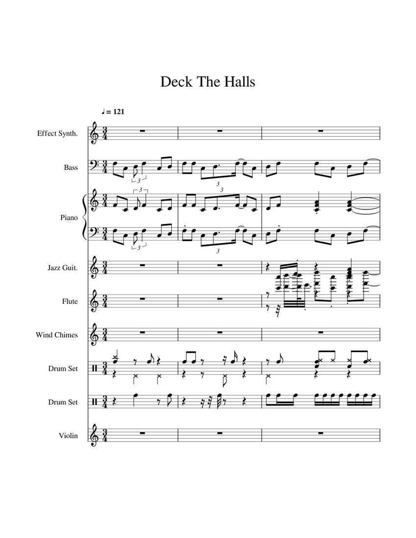 Deck The Halls Sheet music for Piano, Violin, Guitar, Bass guitar ...