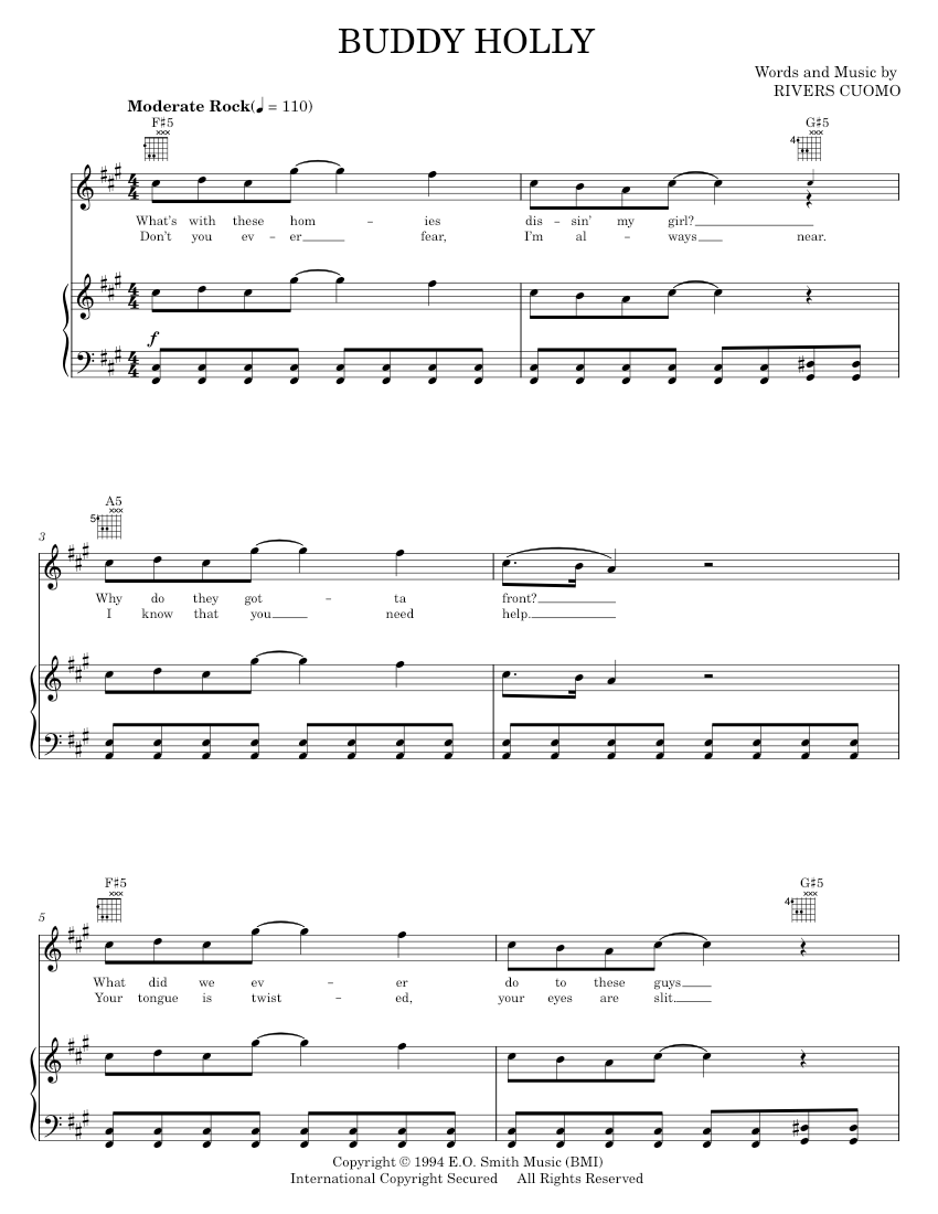 Play Official version of Buddy Holly Sheet Music by Weezer for Piano, Vocals | MuseScore.com