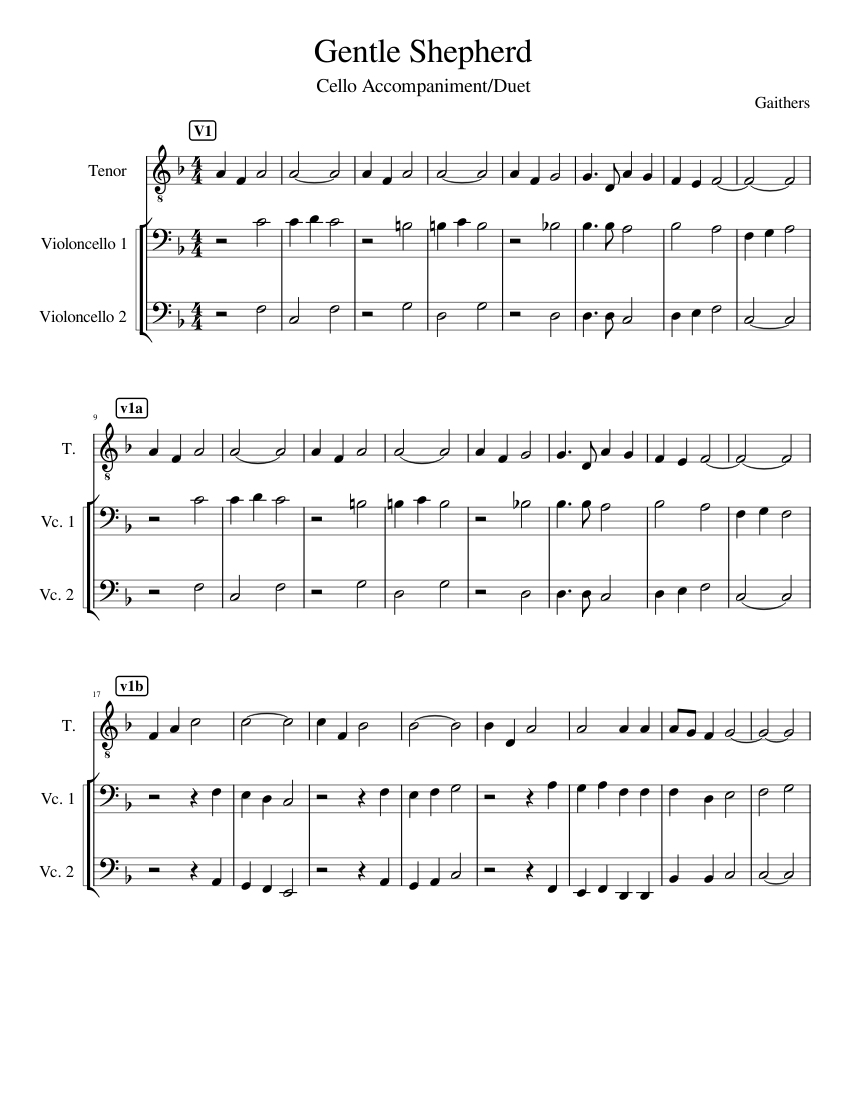 Gentle Shepherd – Bill & Gloria Gaither Sheet music for Cello ...