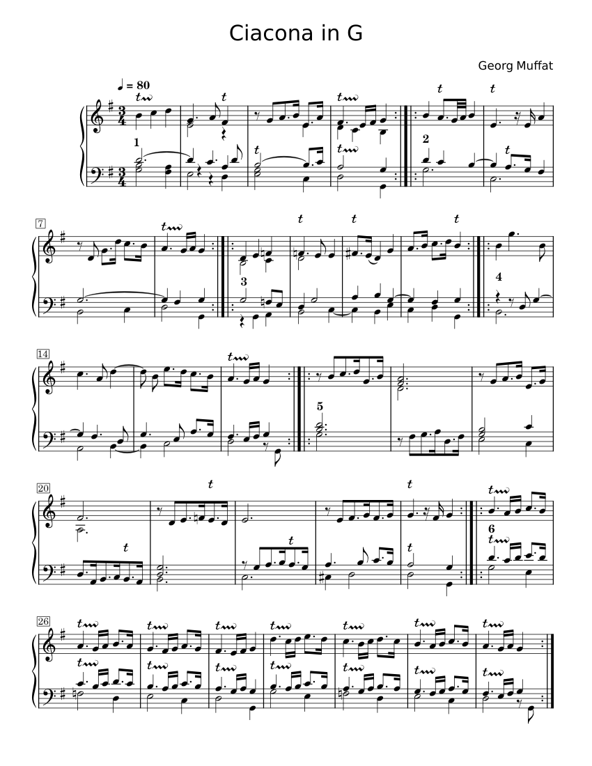 Ciacona in G major - Georg Muffat Sheet music for Piano (Solo ...