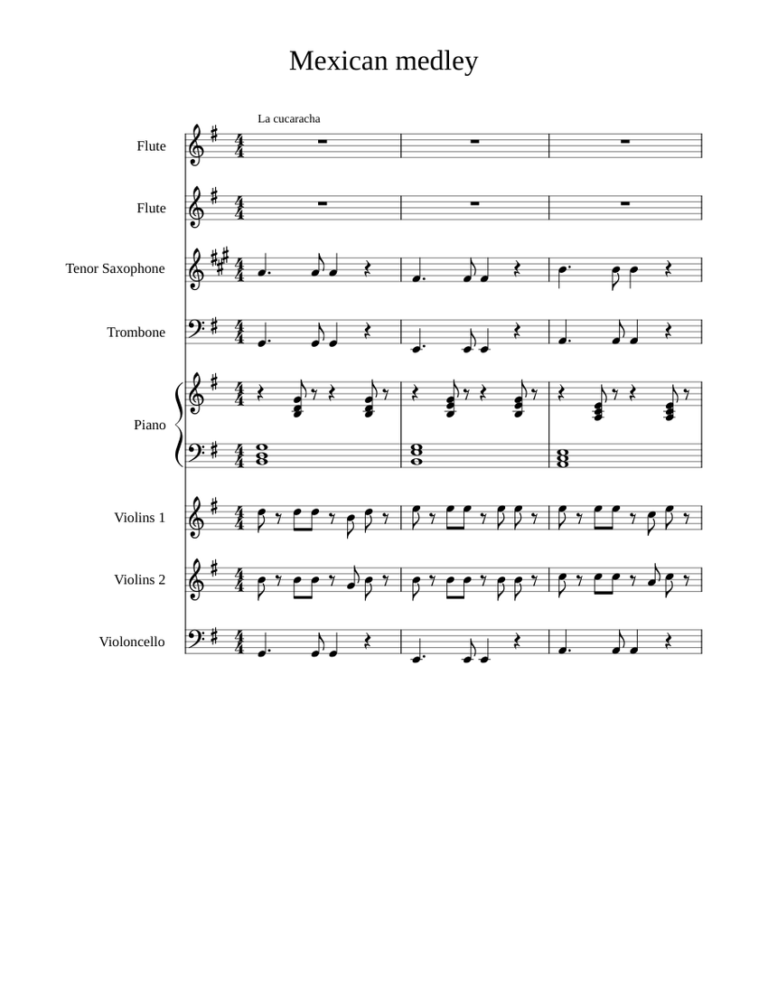 Mexican medley Sheet music for Piano, Trombone, Flute (Mixed Quartet ...