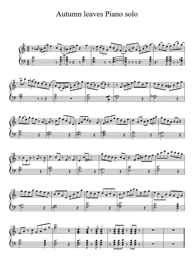 Autumn leaves Piano solo Sheet music for Piano (Solo) Easy | Musescore.com