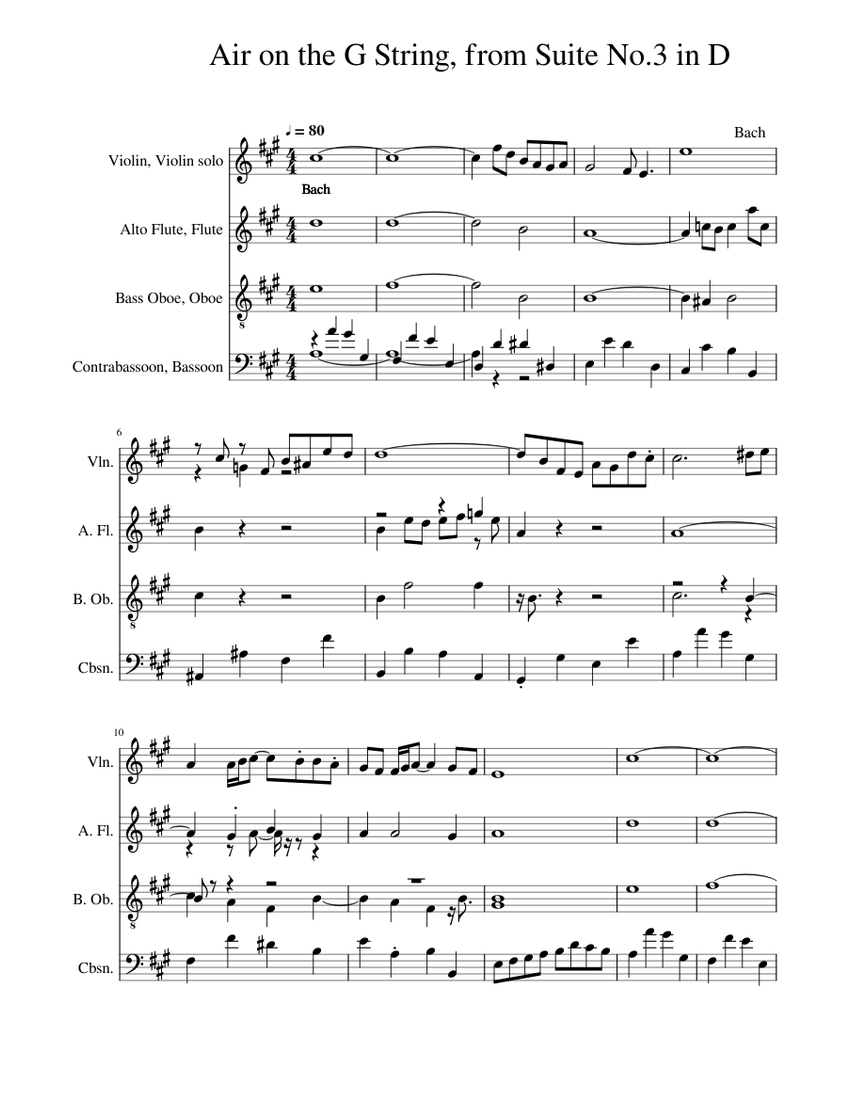 Air on the G String, from Suite No.3 in D Sheet music for Oboe, Violin ...
