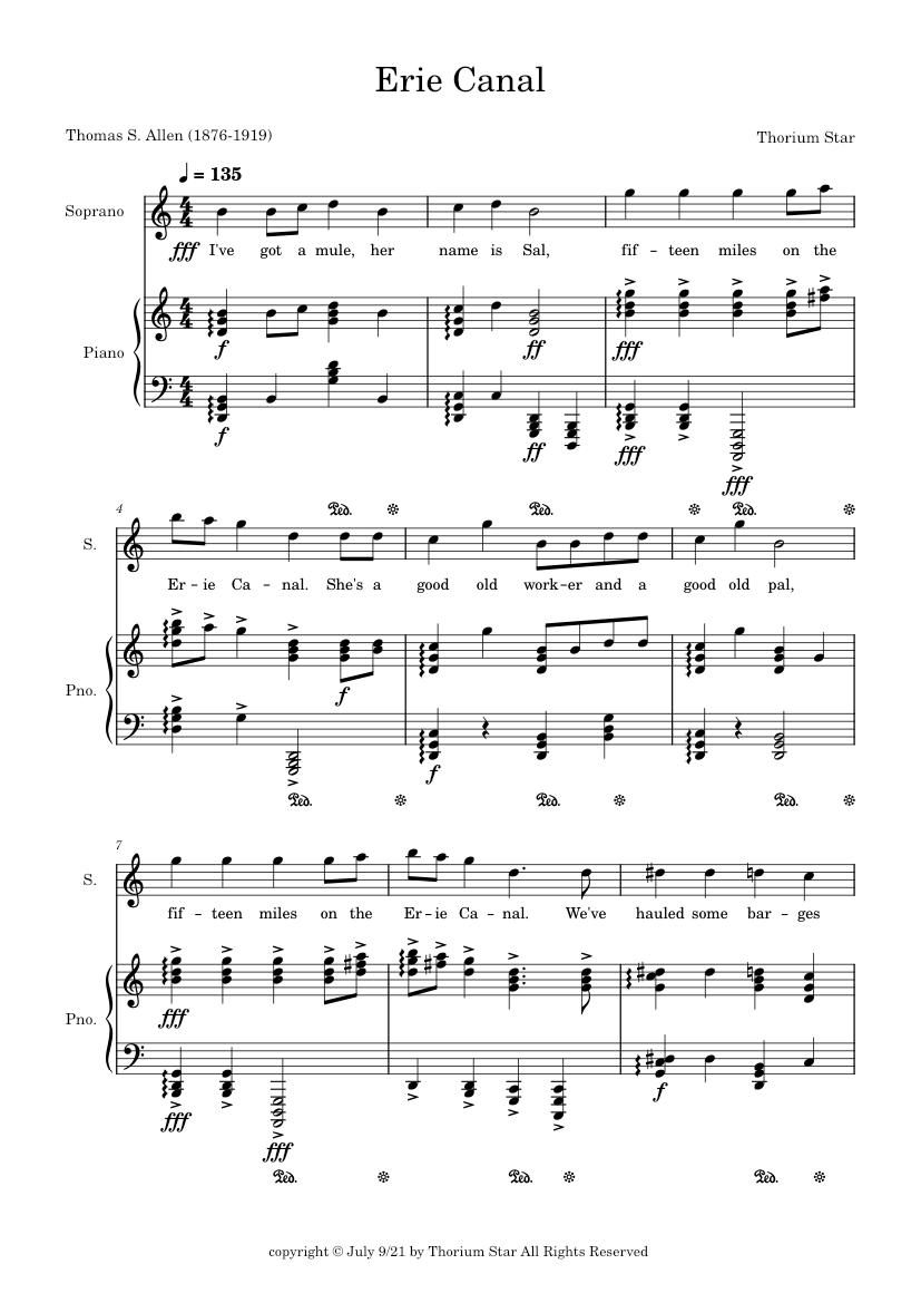 Erie Canal Sheet music for Piano, Soprano (Piano-Voice) | Musescore.com
