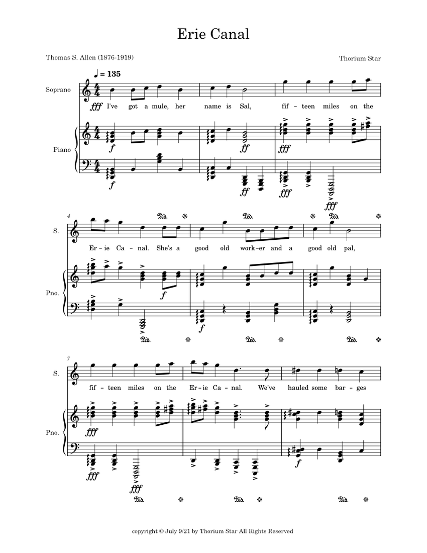 Erie Canal Sheet music for Piano, Soprano (Piano-Voice) | Musescore.com