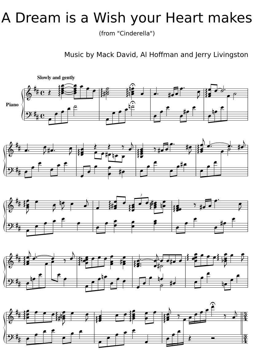 A DREAM IS A WISH YOUR HEART MAKES - Mack David, Al Hoffman and Jerry Livingston Sheet music for ...